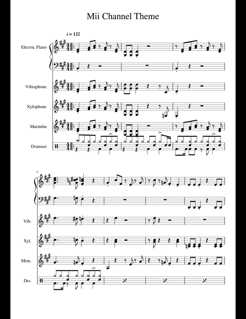 Mii Channel Theme sheet music for Piano, Percussion download free in ...