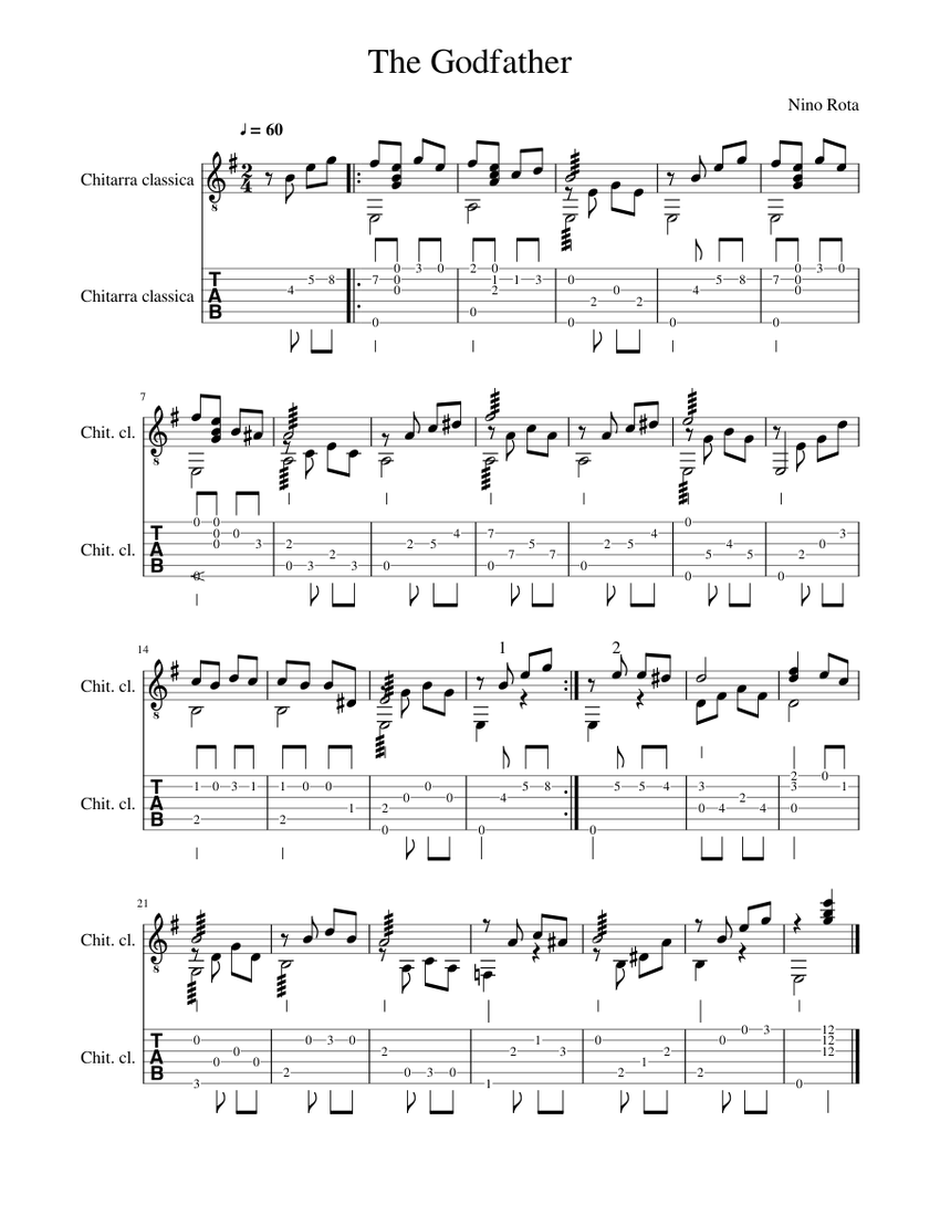 The Godfather Sheet music for Guitar | Download free in PDF or MIDI ...