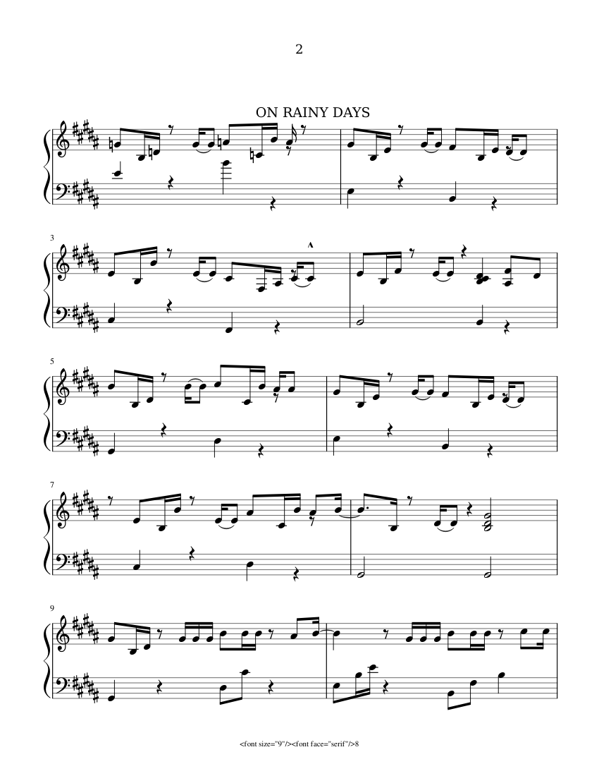 On Rainy Days Sheet music for Piano | Download free in PDF or MIDI ...