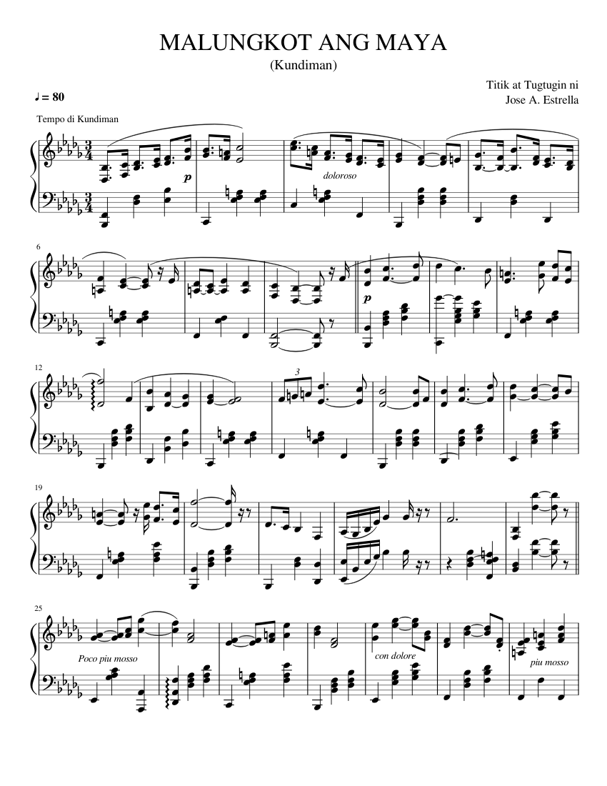 MALUNGKOT ANG MAYA sheet music for Piano download free in PDF or MIDI