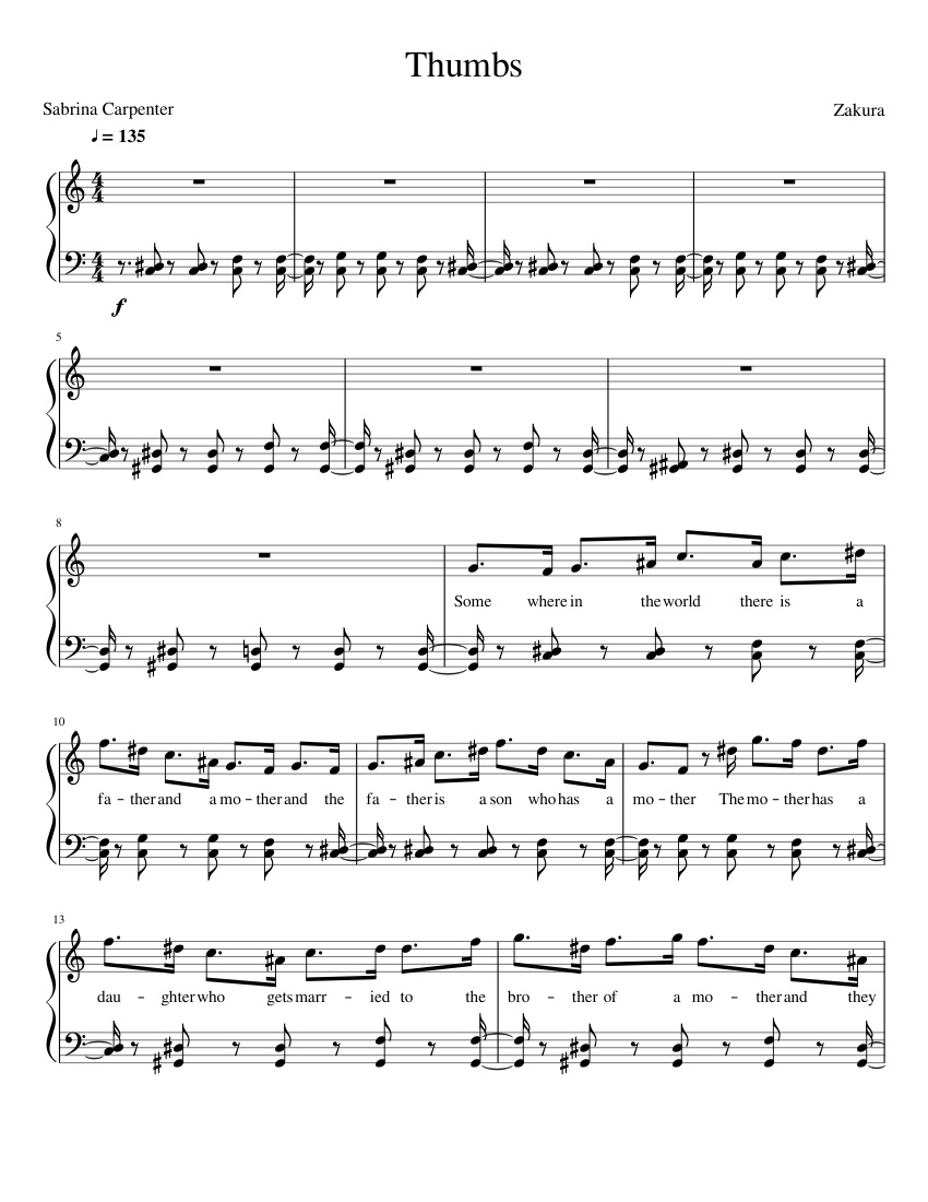 Sabrina Carpenter - Thumbs sheet music for Piano download free in PDF or MIDI