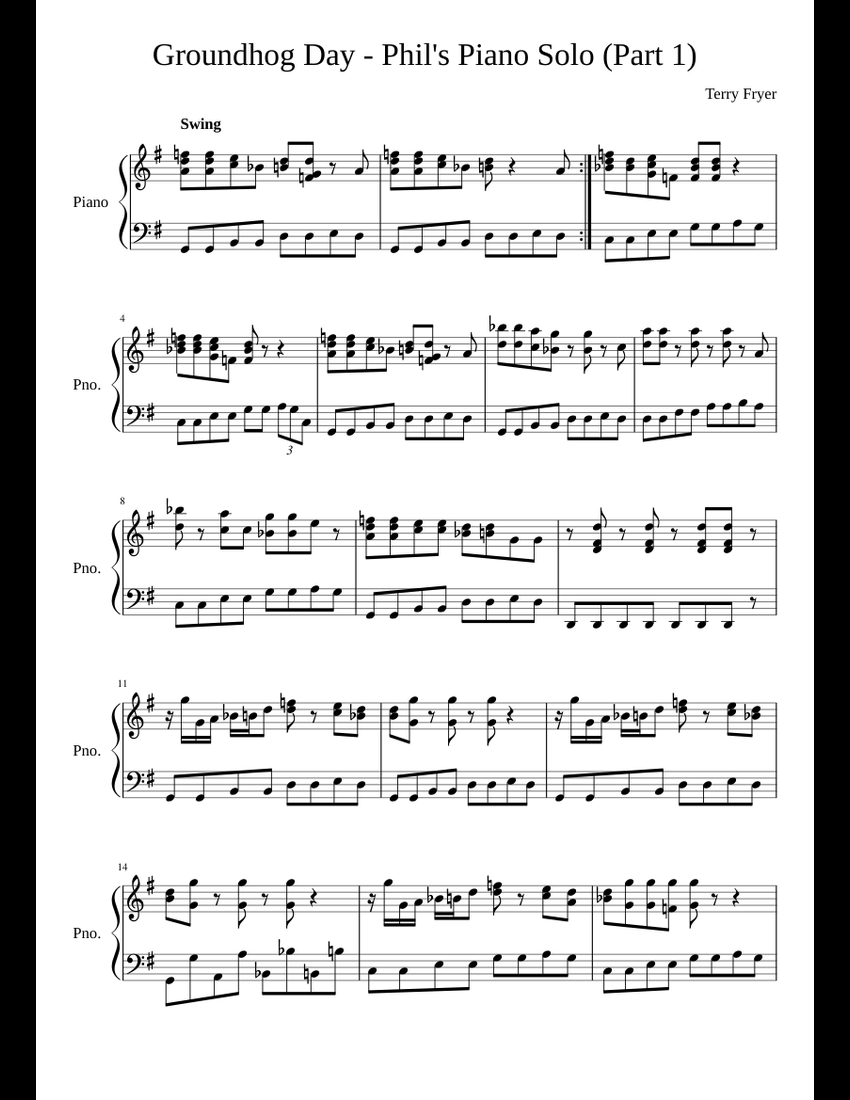 Groundhog Day Phils Piano Solo Part 1 2 sheet music for Piano download ...