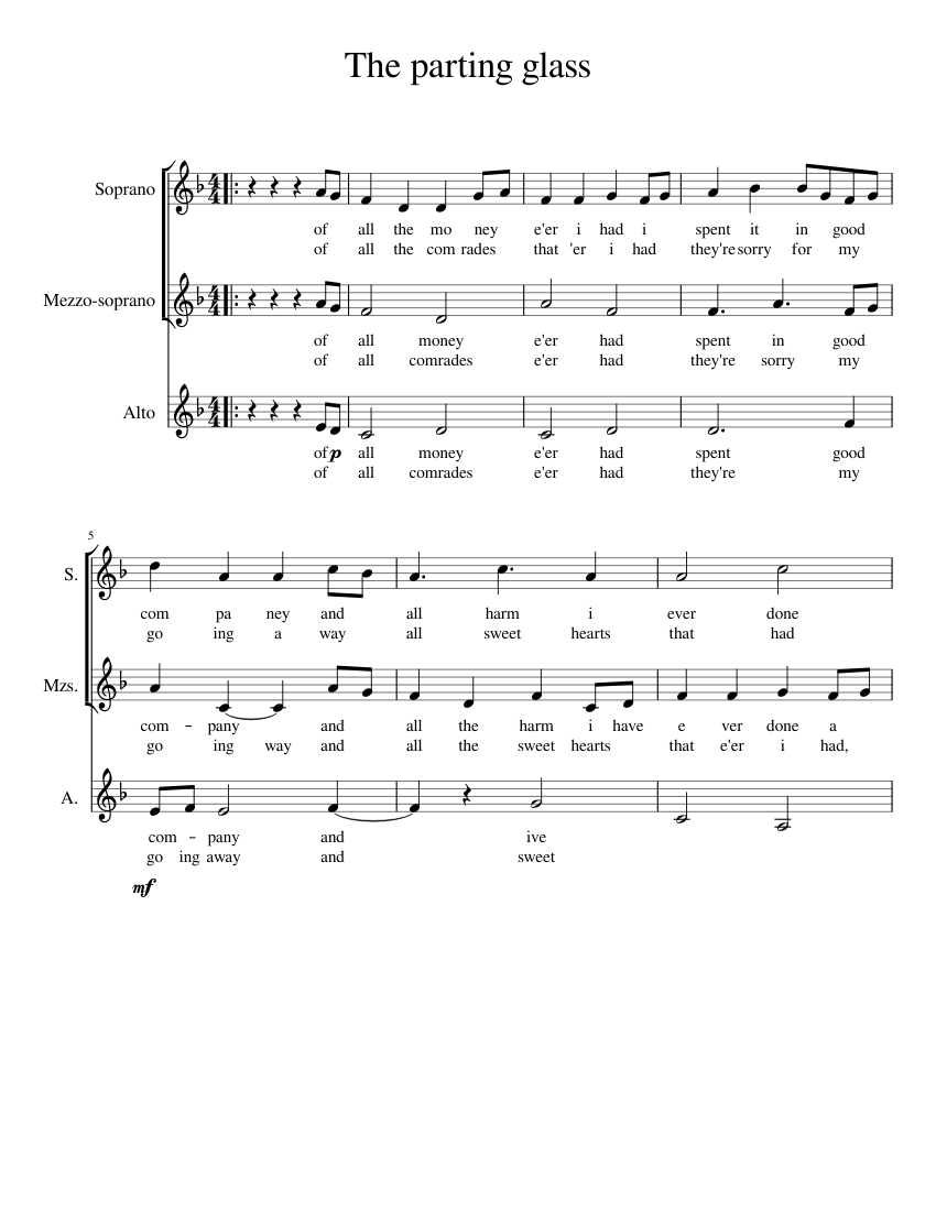The parting glass sheet music for Voice download free in PDF or MIDI