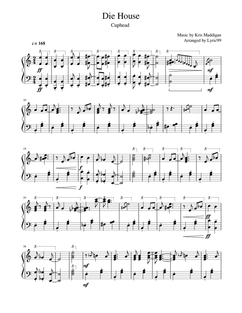 Die House Sheet music for Piano | Download free in PDF or MIDI ...