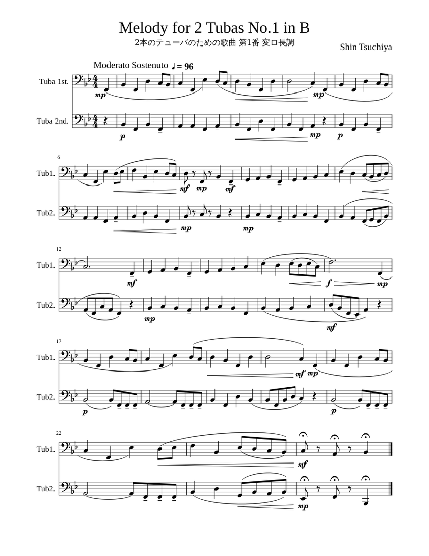 Melody for 2Tubas No.1 in B Sheet music for Tuba | Download free in PDF ...