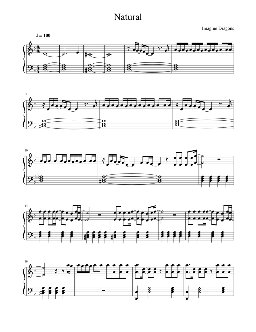 Imagine Dragons Natural Sheet music for Piano | Download free in PDF or MIDI | Musescore.com