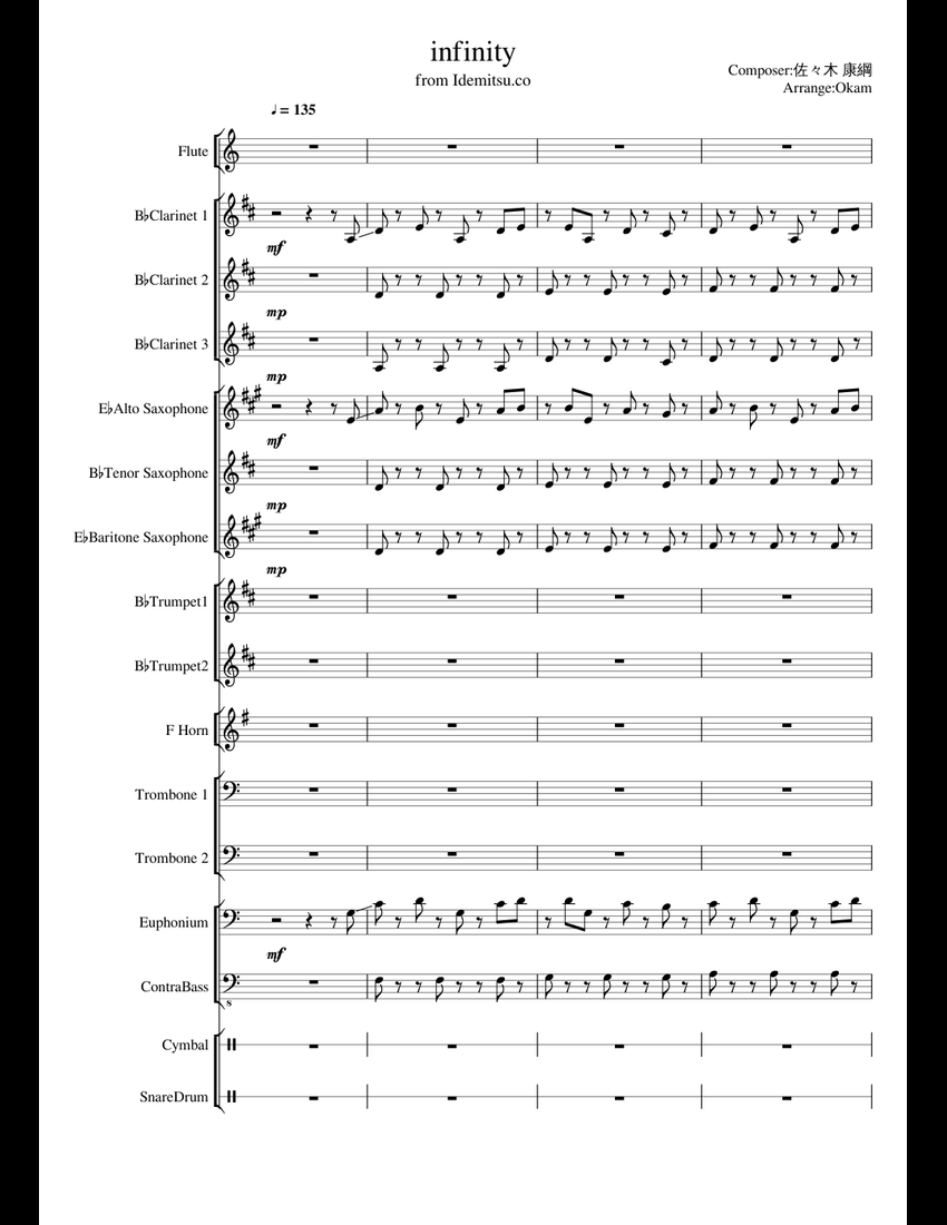 infinity for BrassBand sheet music for Flute, Clarinet, Alto Saxophone, Tenor Saxophone download ...