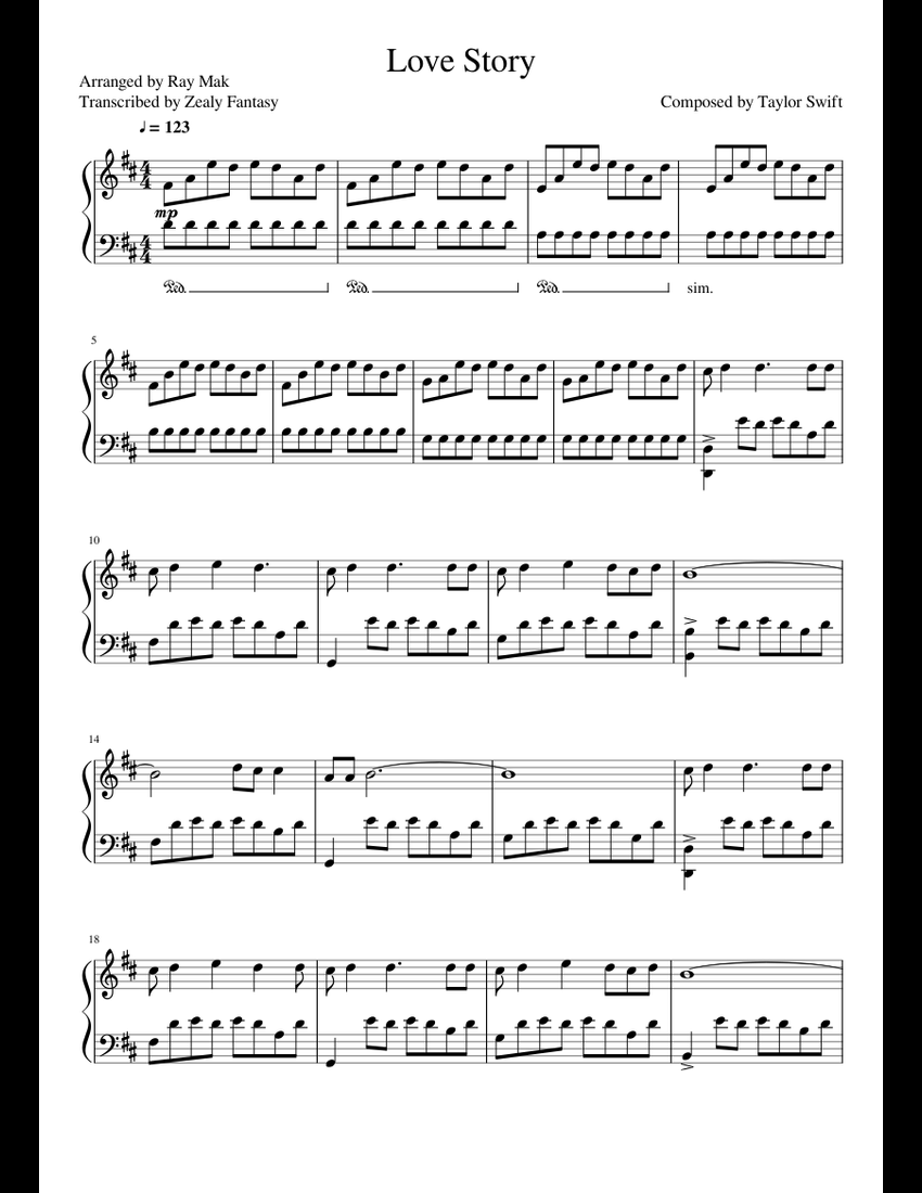 Love Story - Taylor Swift sheet music for Piano download free in PDF or ...