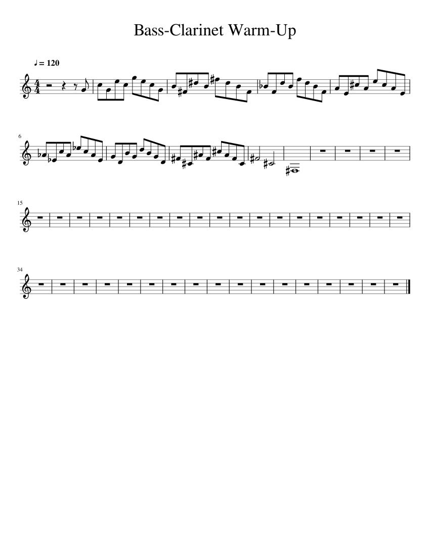 Bass Clarinet Fast EHS Warm-Up sheet music for Clarinet download free ...