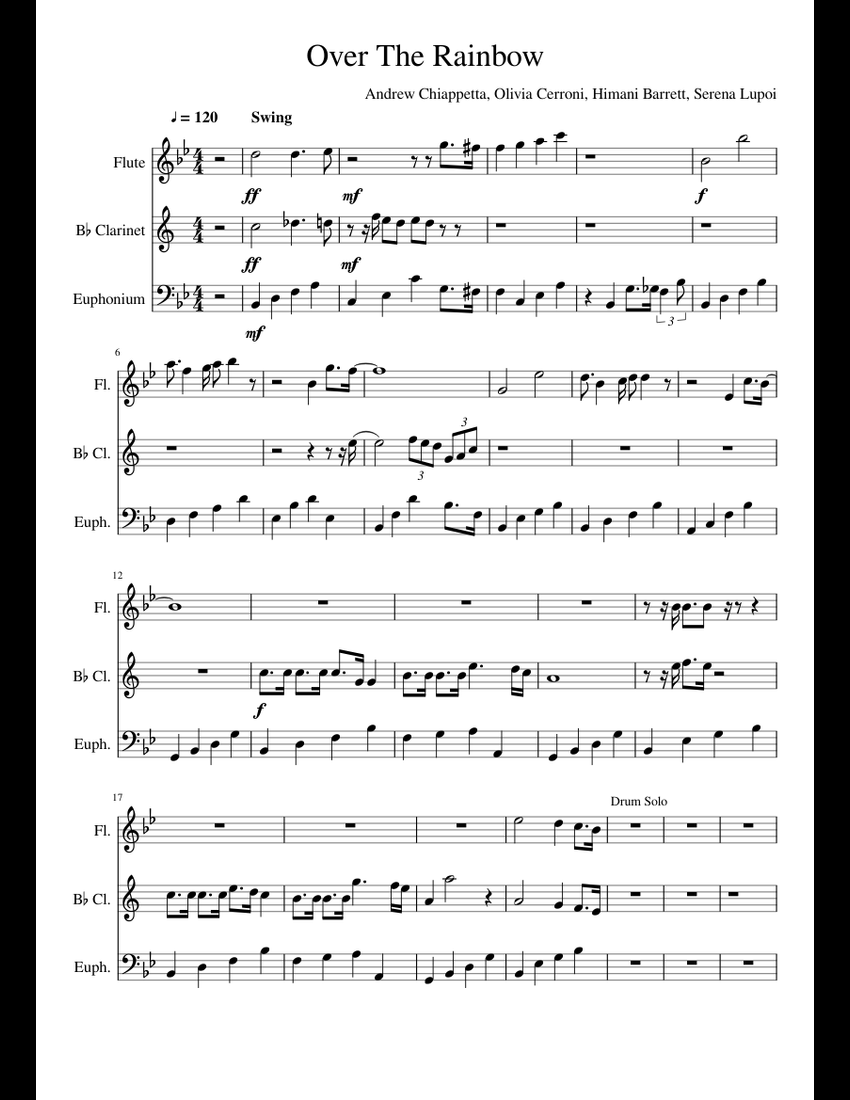Over The Rainbow sheet music for Flute, Clarinet, Tuba download free in ...