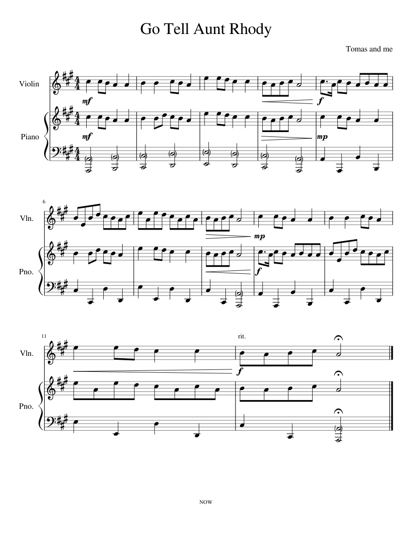Better Go Tell Aunt Rhody sheet music for Violin, Piano download free ...