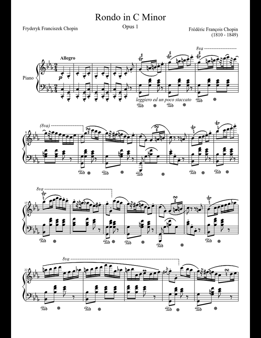 Rondo Opus 1 in C Minor sheet music for Piano download free in PDF or MIDI