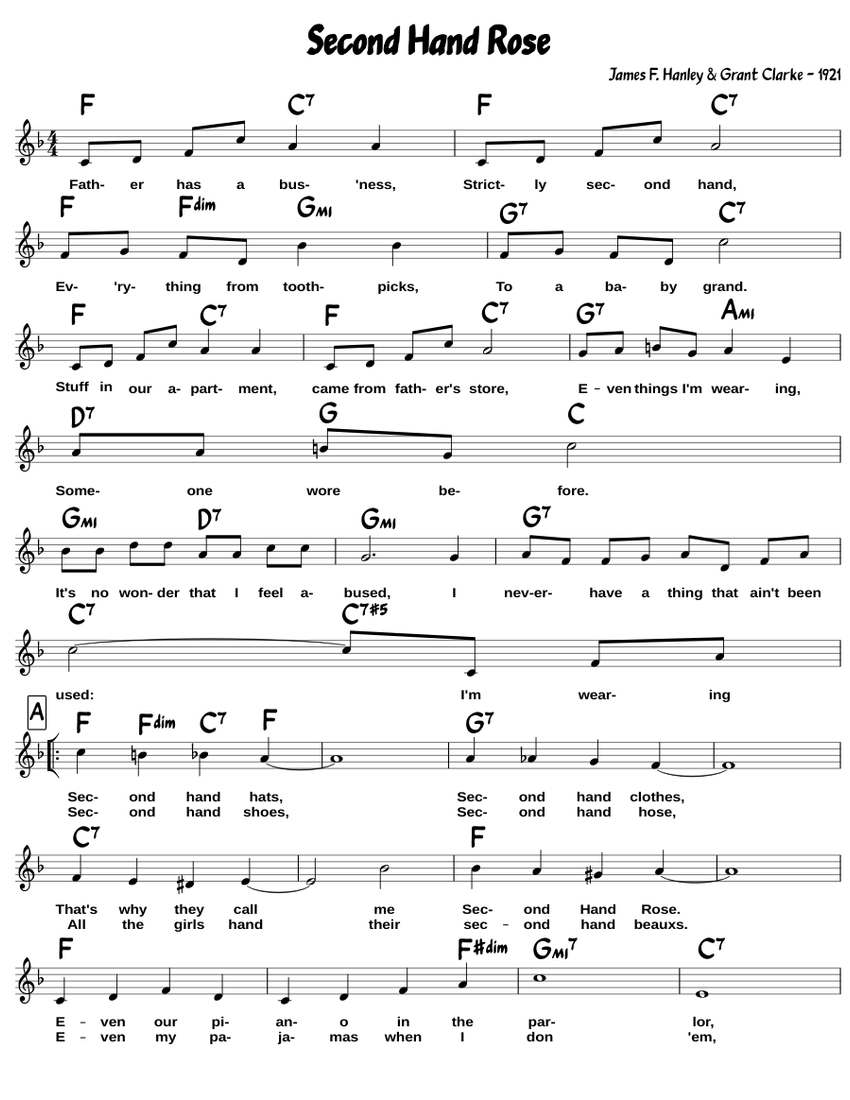 Second Hand Rose Sheet music | Download free in PDF or MIDI | Musescore.com