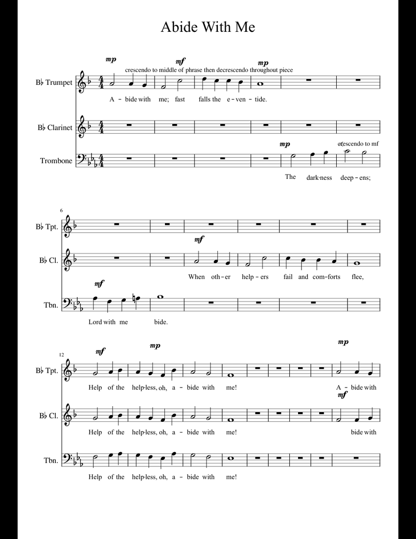 Abide With Me sheet music for Clarinet, Trumpet, Trombone download free ...