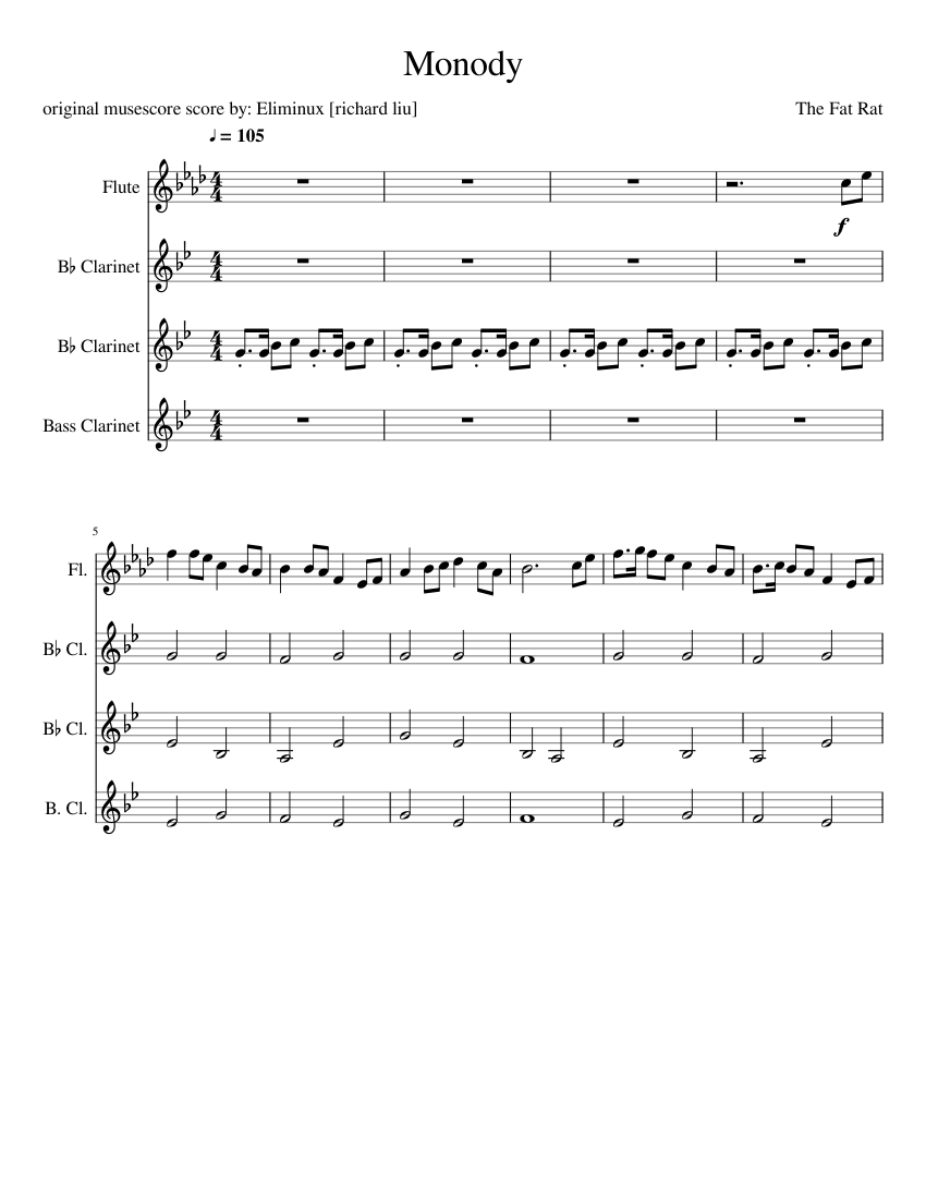 Monody sheet music for Flute, Clarinet download free in PDF or MIDI