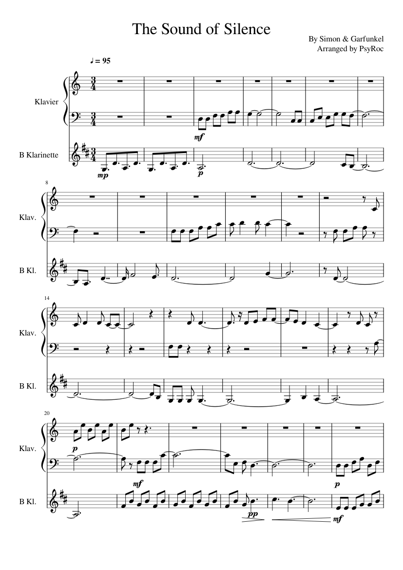 The Sound of Silence (Piano-Clarinet) sheet music for Piano, Clarinet ...