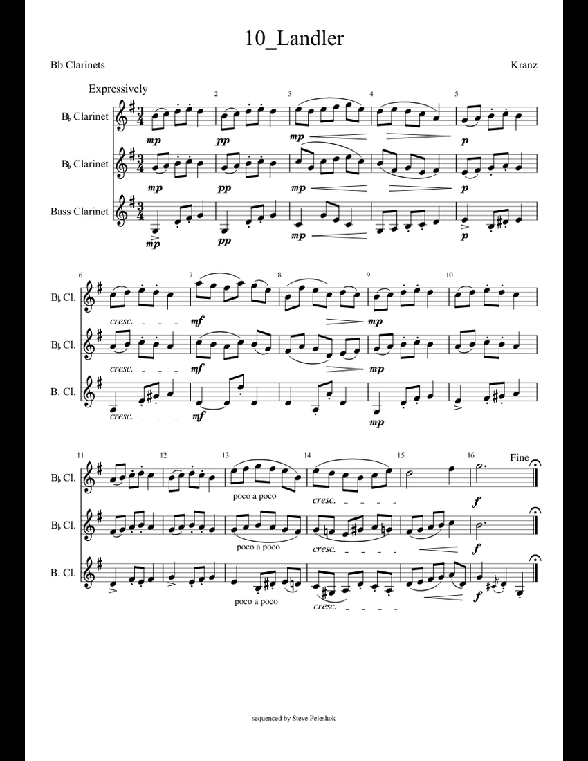 10_Landler sheet music for Clarinet download free in PDF or MIDI