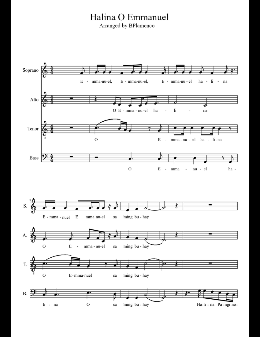 Halina O Emmanuel sheet music for Voice download free in PDF or MIDI