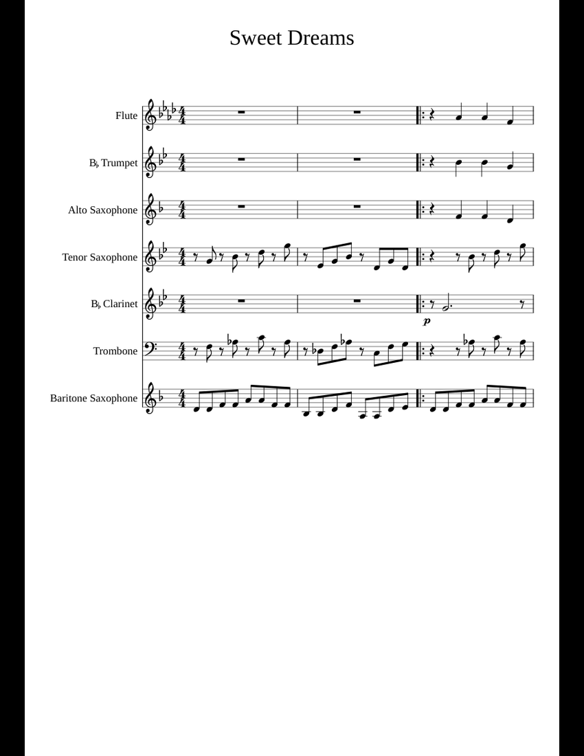 Sweet Dreams sheet music for Flute, Clarinet, Trumpet, Alto Saxophone download free in PDF or MIDI
