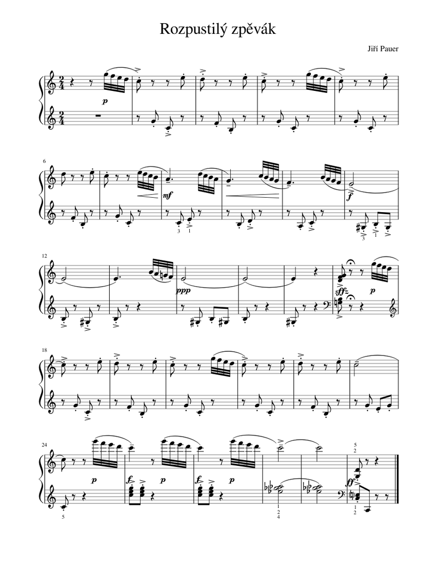Jiří Pauer - Rozpustilý zpěvák Sheet music for Piano (Solo) | Musescore.com