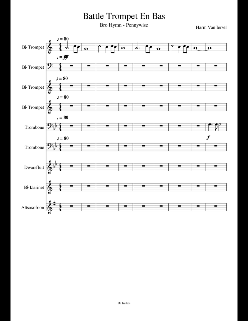 Bro hymn - Pennywise sheet music for Flute, Clarinet, Trumpet, Trombone ...