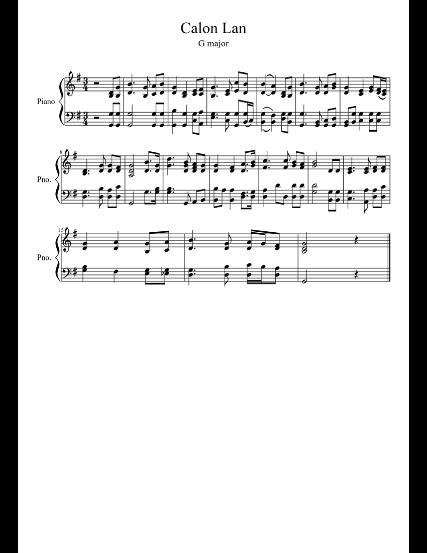 Calon Lan sheet music download free in PDF or MIDI