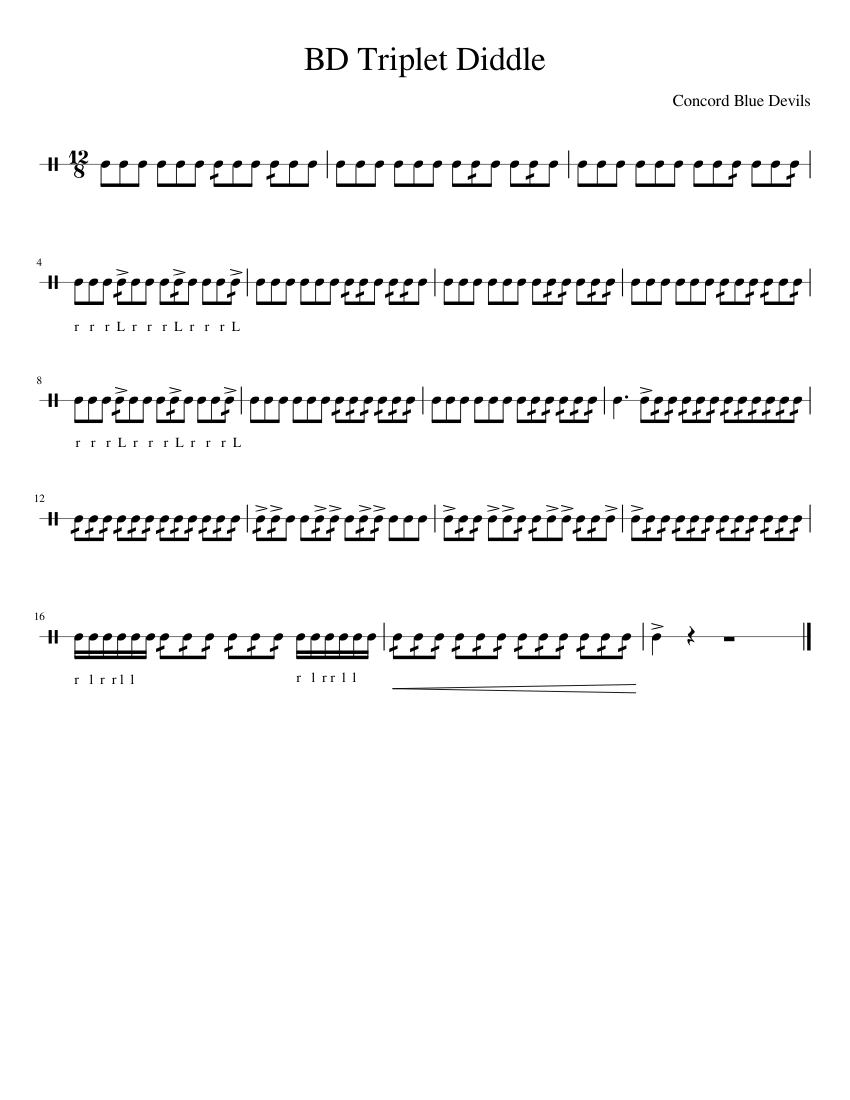 Blue Devils Triplet Diddle 2014 Variation Sheet music for Snare Drum ...