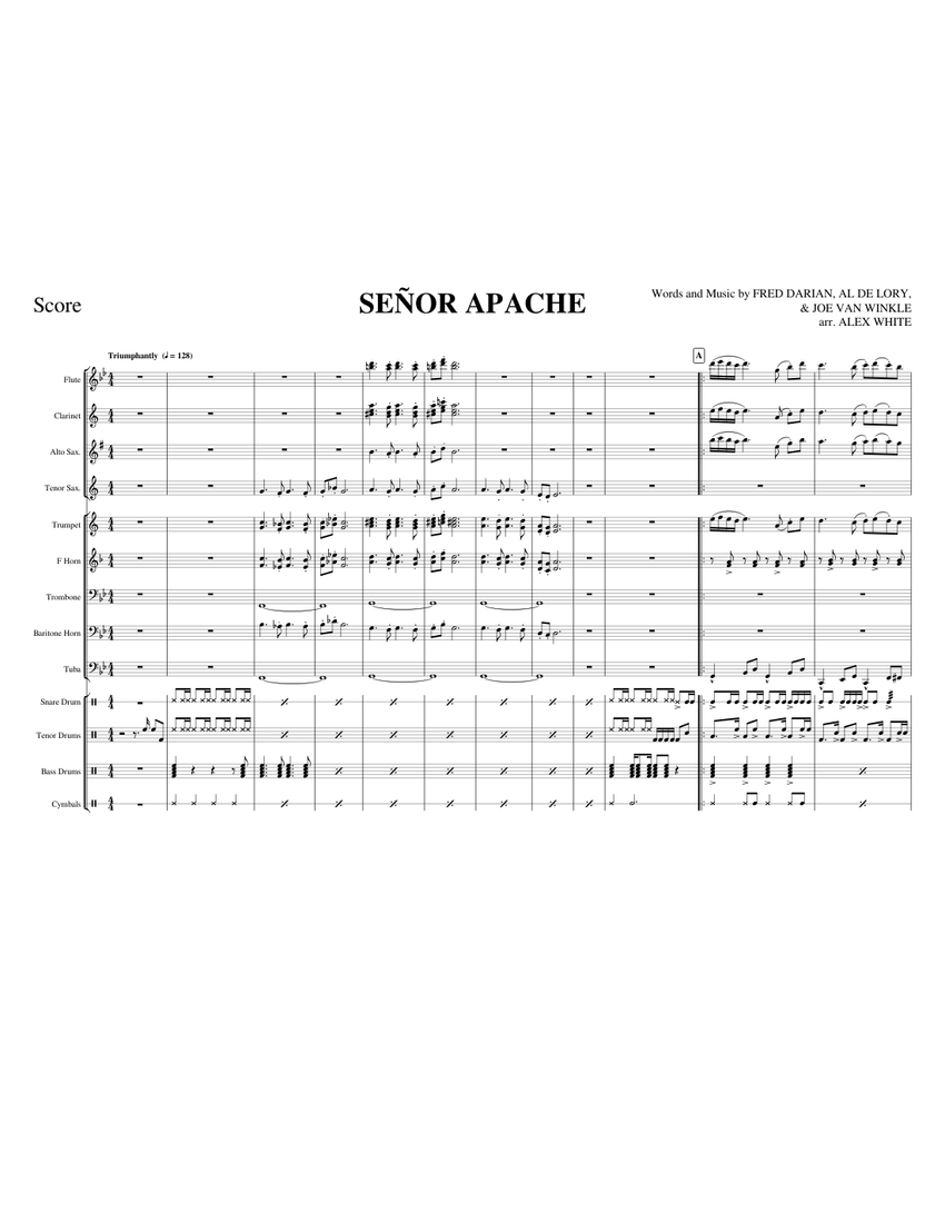 Señor Apache Sheet music for Flute, Clarinet, Alto Saxophone, Tenor ...