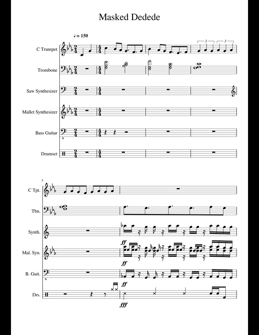 Masked Dedede sheet music for Trumpet, Trombone, Synthesizer, Bass ...