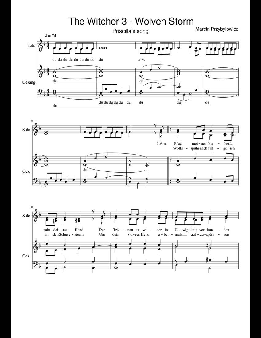 Wolven Storm (from The Witcher 3) for Choir sheet music for Piano ...