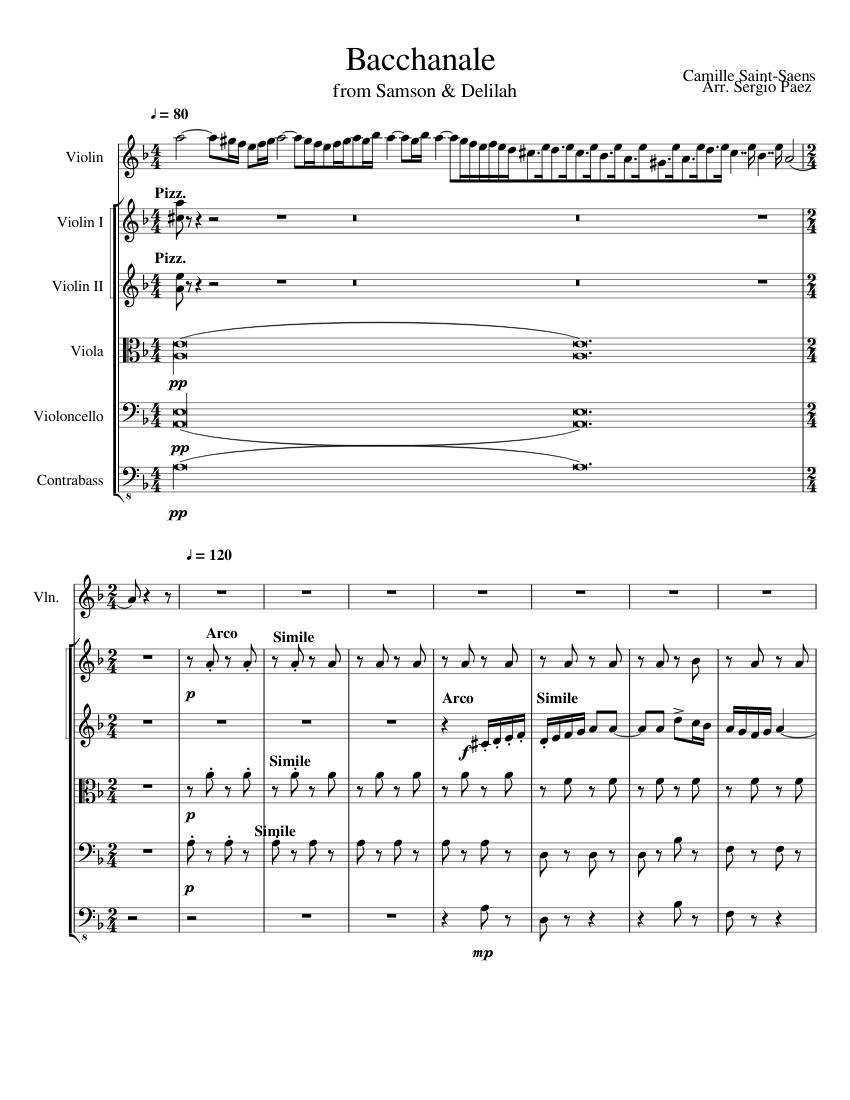Danse Bacchanale Sheet music for Violin, Viola, Cello, Contrabass | Download free in PDF or MIDI ...