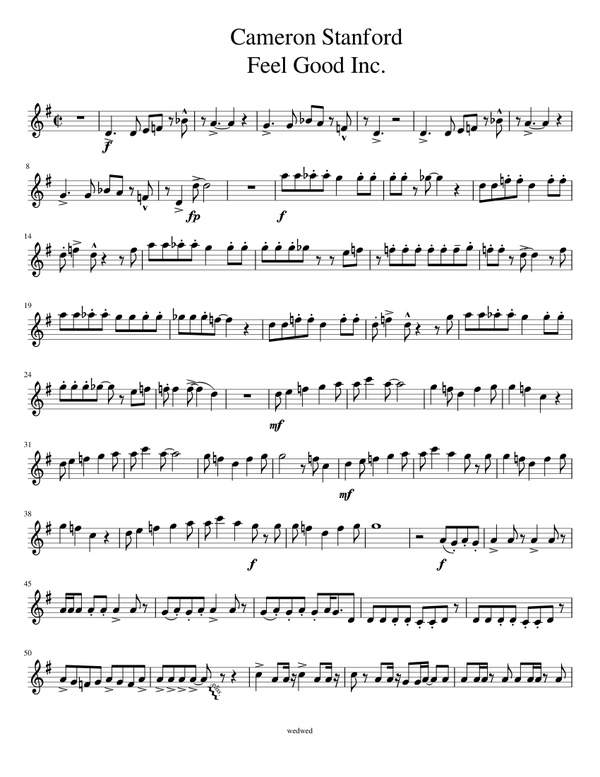 feel good inc tenor Sheet music for Tenor Saxophone | Download free in ...