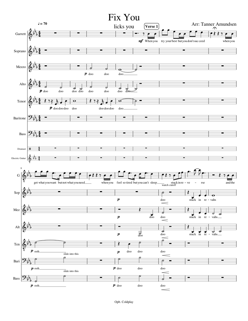 Fix You Sheet music for Piano, Percussion, Guitar | Download free in ...