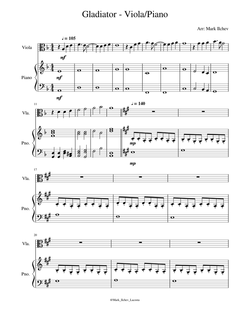 Gladiator ( Viola / Piano) Sheet music for Piano, Viola | Download free ...