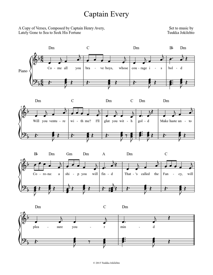 Henry Every Sheet music for Piano | Download free in PDF or MIDI ...