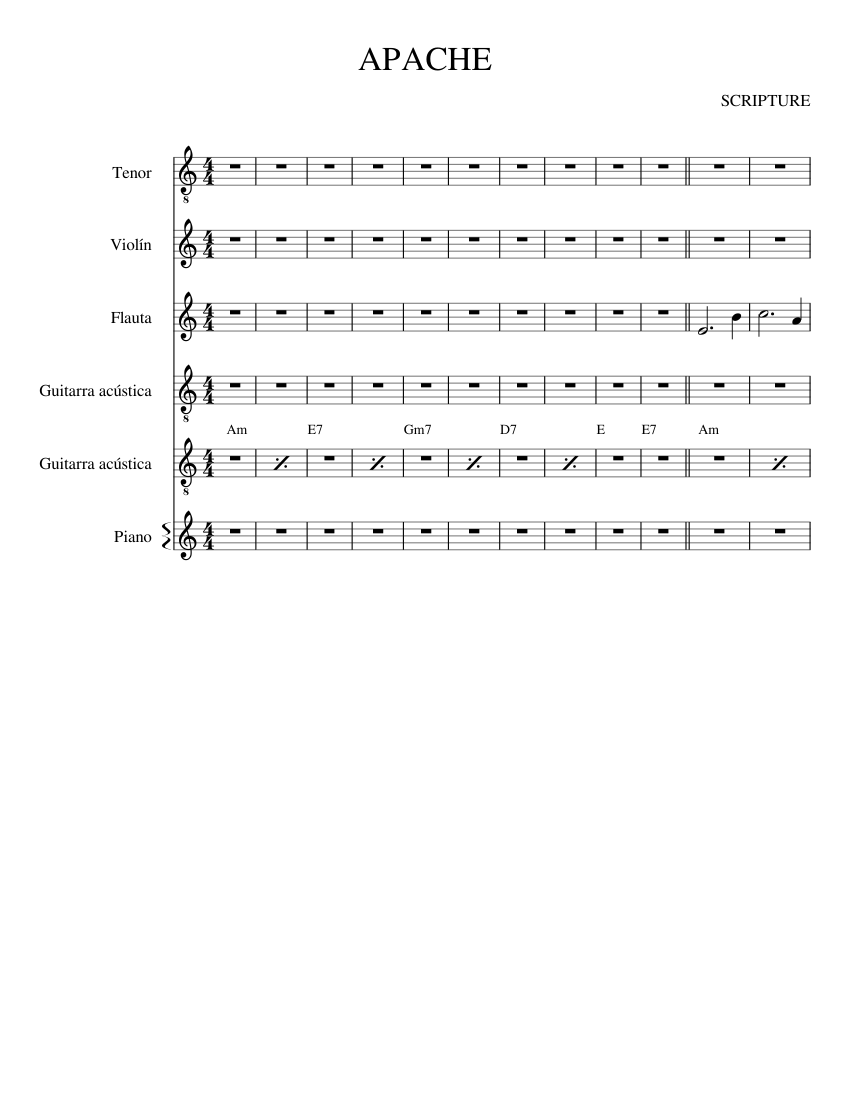 APACHE sheet music for Violin, Flute, Piano, Voice download free in PDF ...