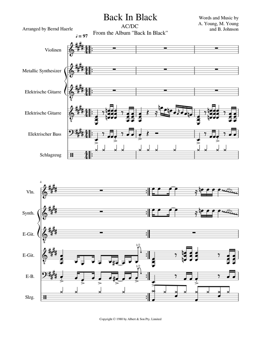 AC/DC´s Back In Black Sheet music for Drum Group, Strings Group, Guitar ...