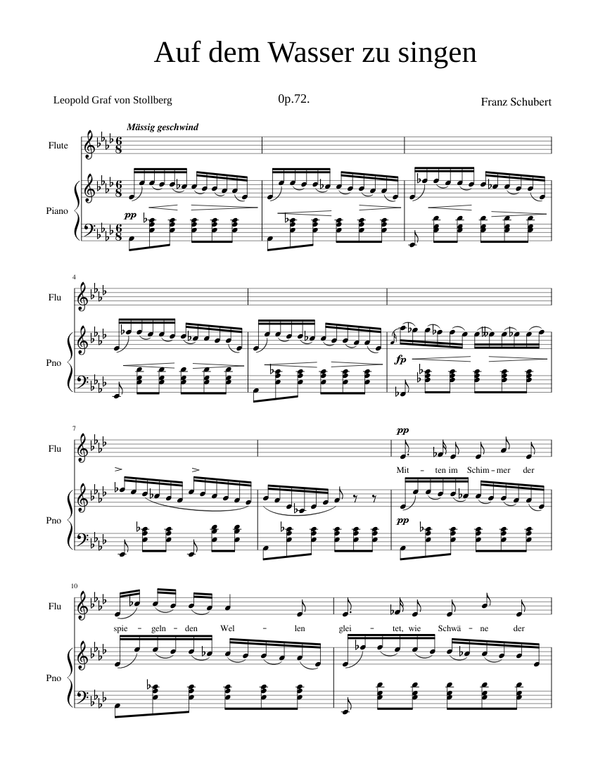 Auf Dem Wasser Zu Singen sheet music for Piano, Strings download free ...