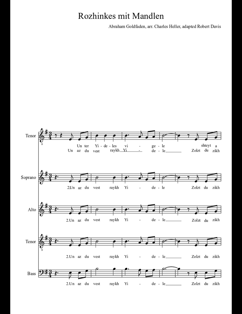 Rozhinkes mit Mandlen sheet music download free in PDF or MIDI