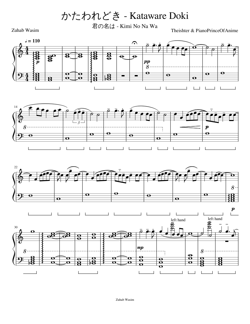 Kataware Doki - Kimi no Na wa [Piano] sheet music for Piano download free in PDF or MIDI