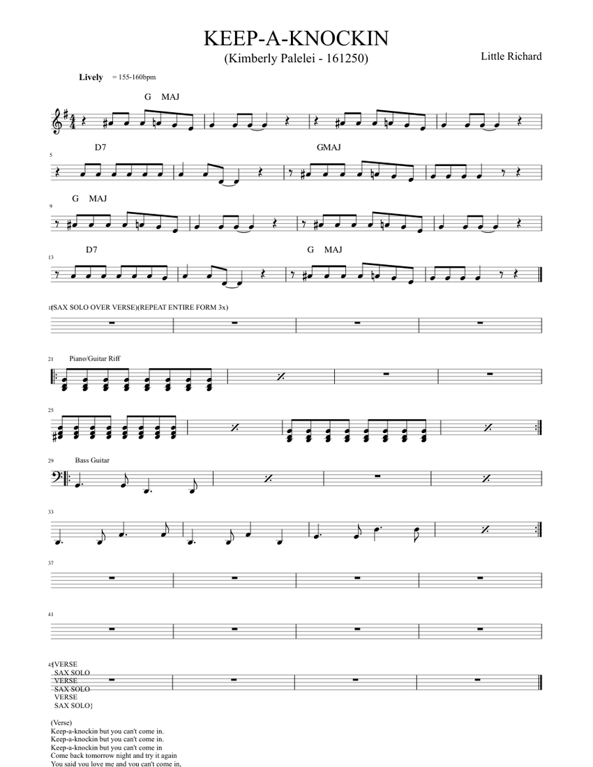 KEEP-A-KNOCKIN sheet music for Violin download free in PDF or MIDI