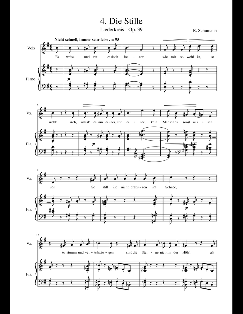 Schumann, Liederkreis Op.39-4: Die Stille sheet music for Piano, Voice ...