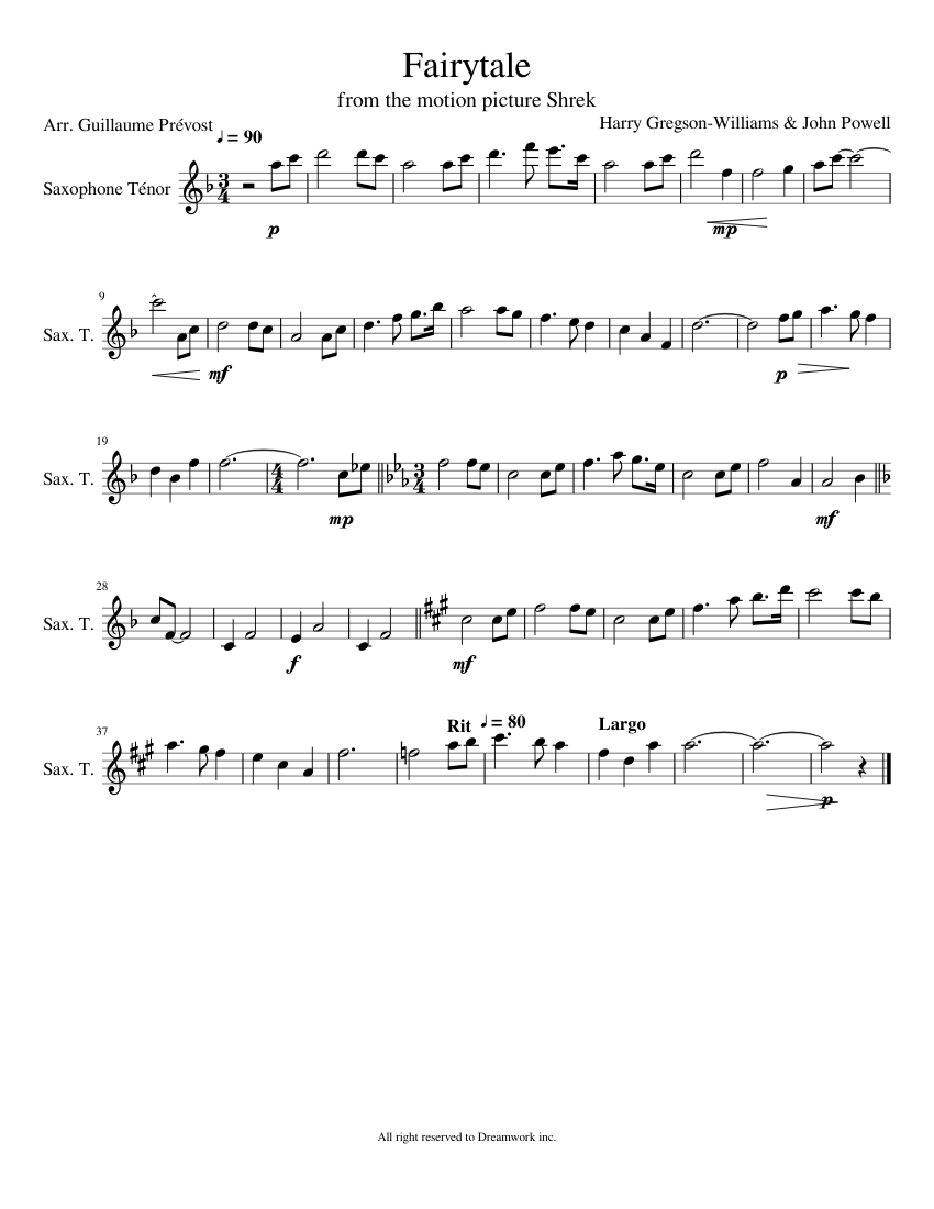 Fairytale Sheet music for Piano, Tenor Saxophone | Download free in PDF ...