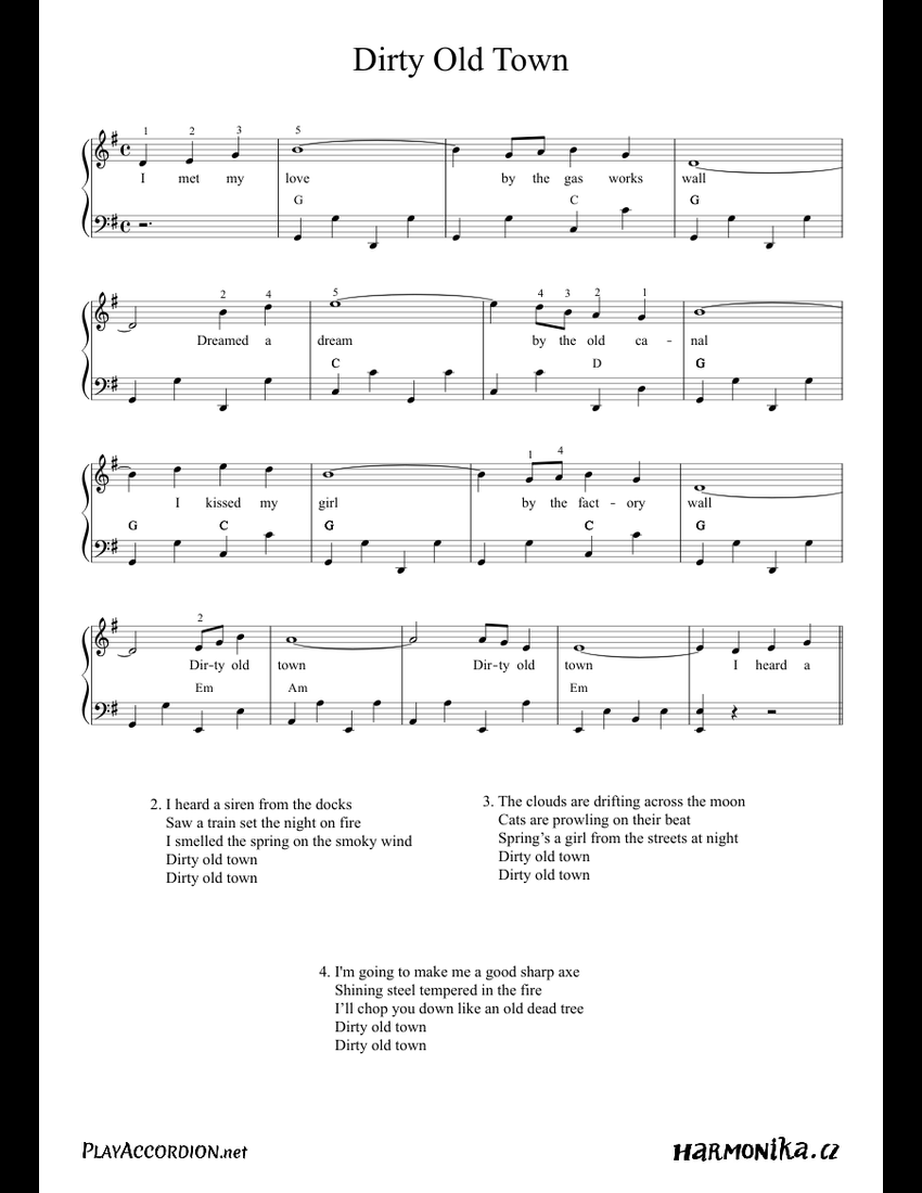 Dirty old town sheet music for Accordion download free in PDF or MIDI