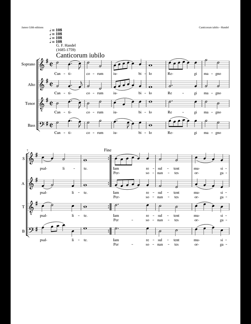 Canticorum jubilo (arr. of "See the conquering hero comes", Nr. 58 from ...