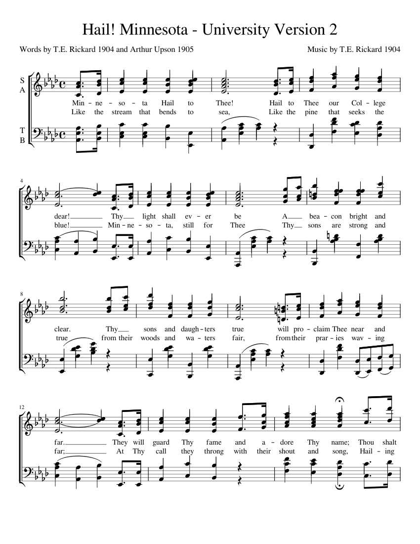 Hail! Minnesota (arr. Rickard) Sheet music for Voice | Download free in ...