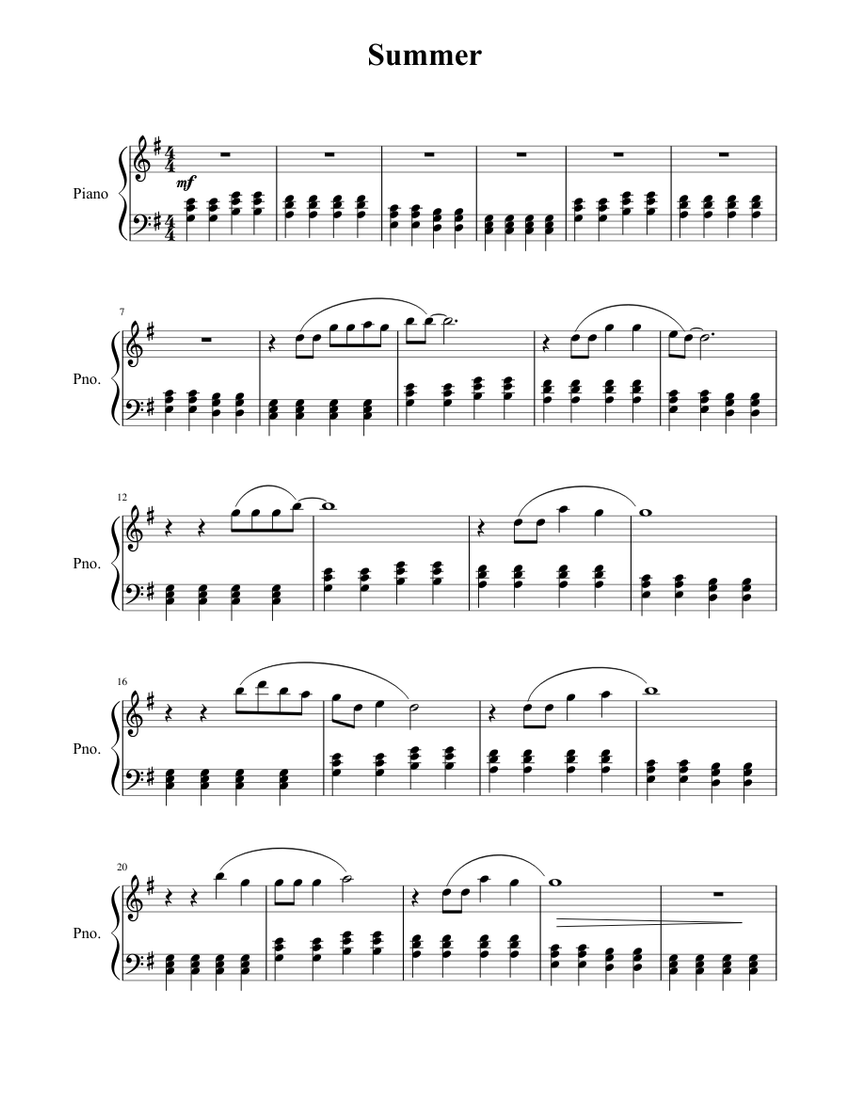 SUMMER-PIANO Sheet music for Piano | Download free in PDF or MIDI ...