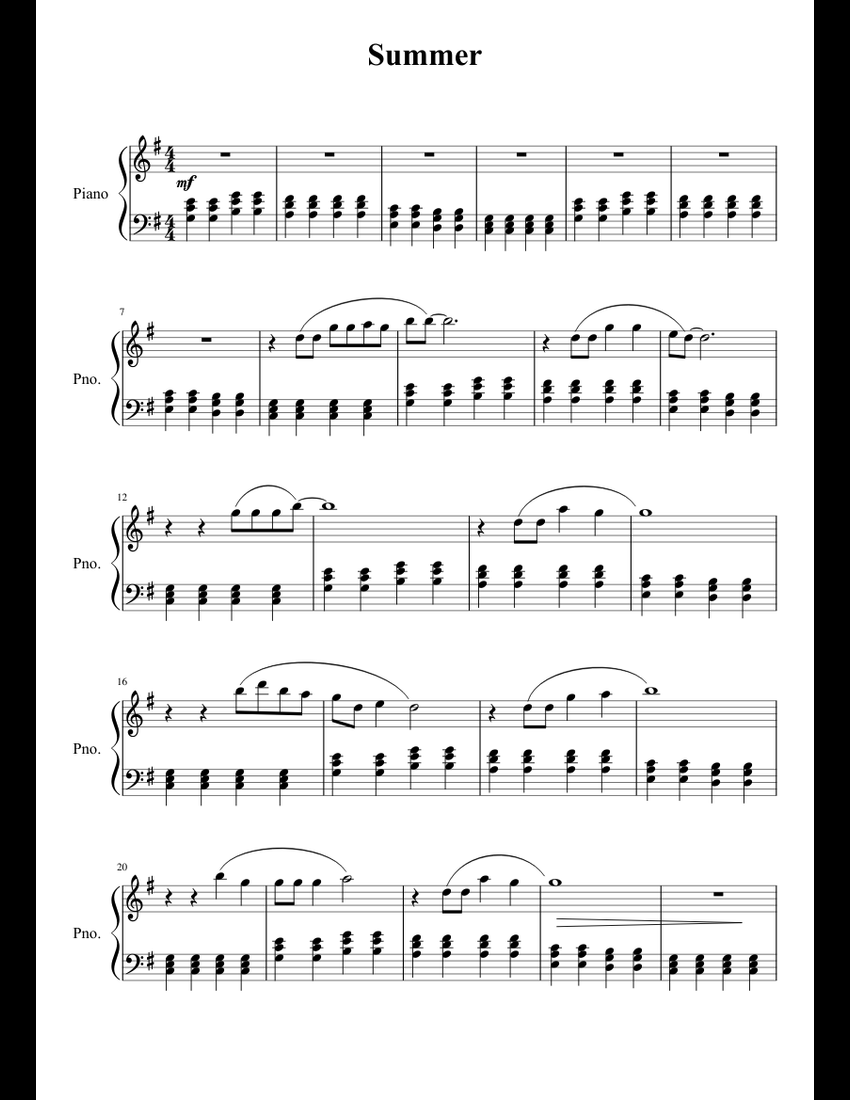 SUMMER-PIANO sheet music for Piano download free in PDF or MIDI