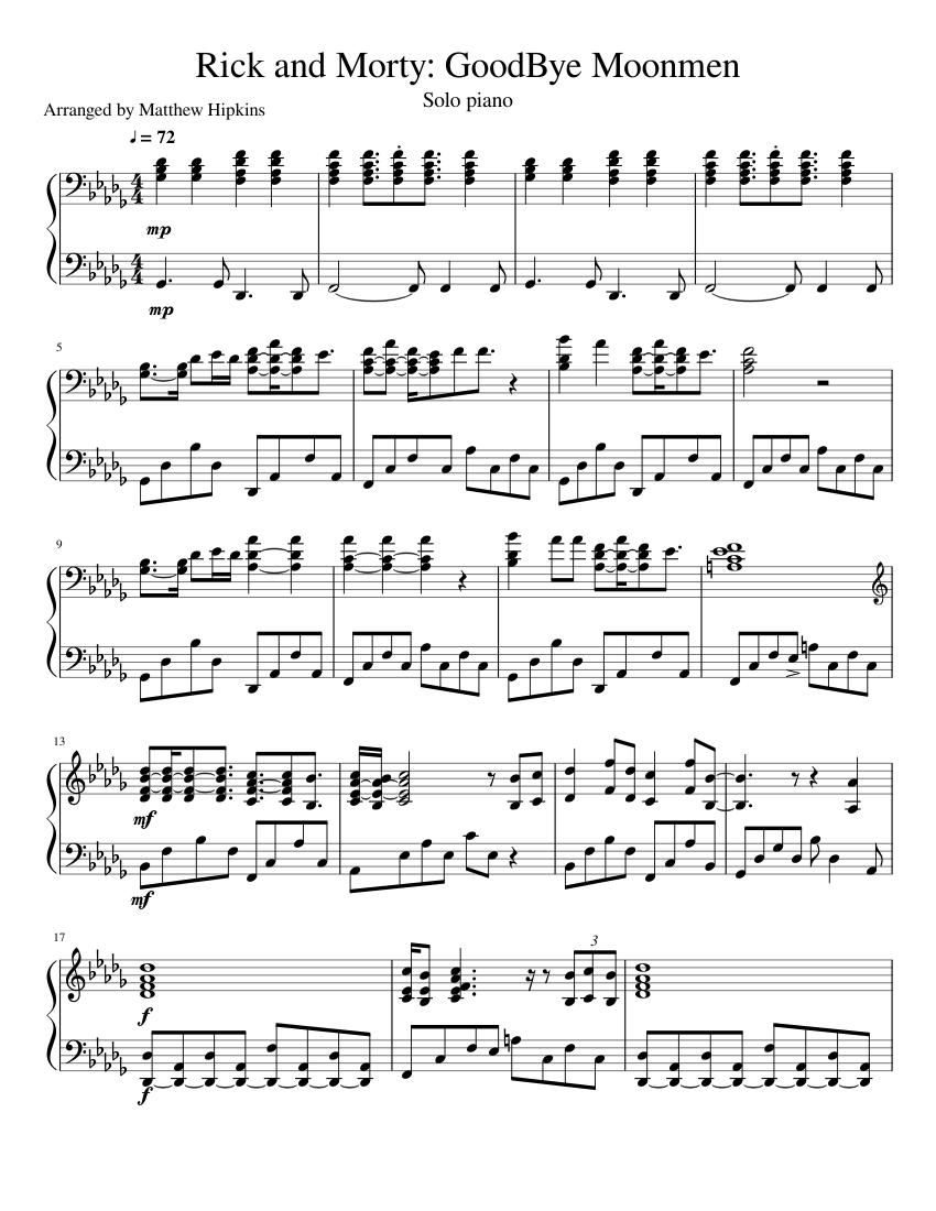 Rick and Morty Goodbye Moonmen Solo Piano Sheet music for Piano ...