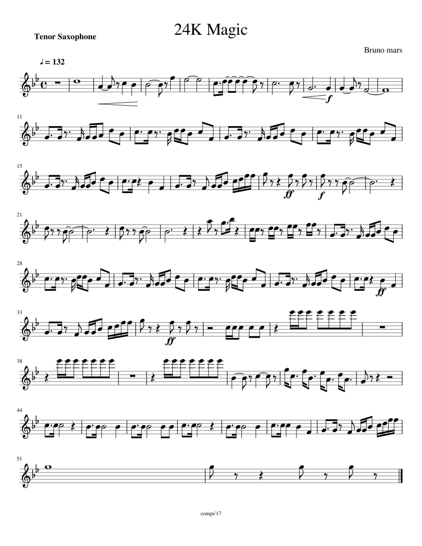 24K Magic tenor saxophone Sheet music for Piano (Solo) | Musescore.com
